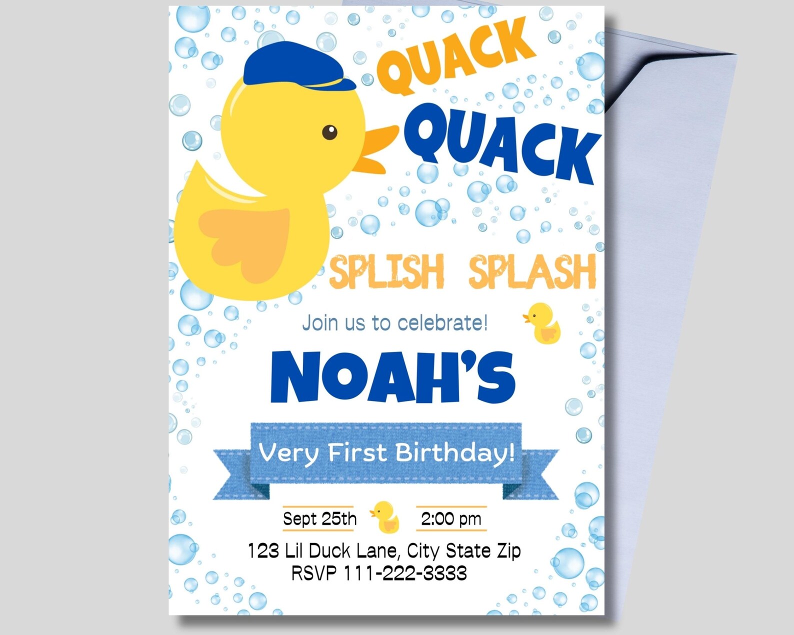 Rubber Duckie Birthday Invitation Editable Text Evite 1st Birthday Duck ...