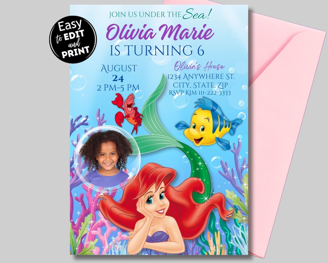 Little Mermaid Birthday Invitation, Ariel Birthday Invite, Editable ...