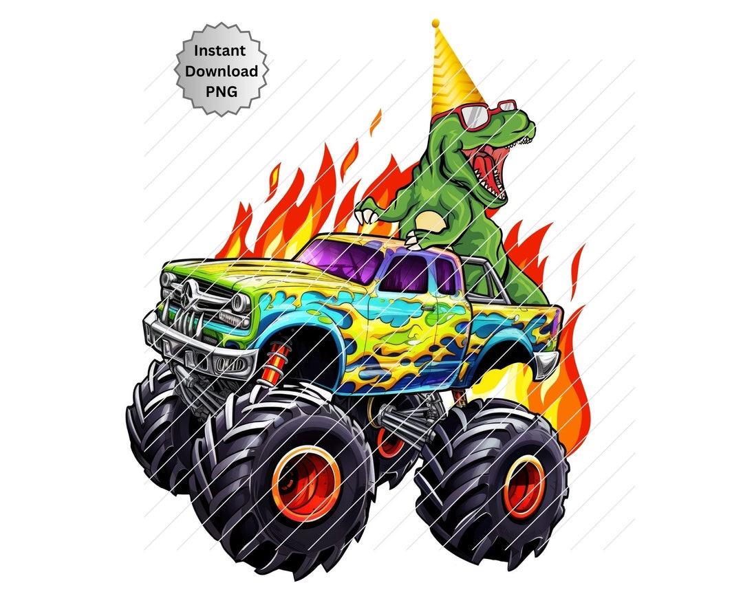 T-rex Riding Monster Truck, Dinosaur PNG, Dinosaur Sublimation, Clipart ...