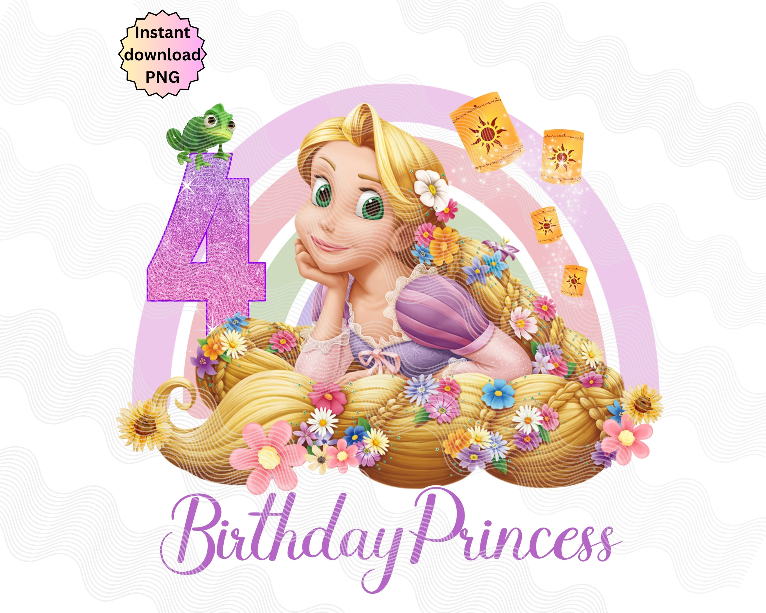 4th Birthday Tangled PNG, Birthday Princess Iron On, Happy Birthday Png ...