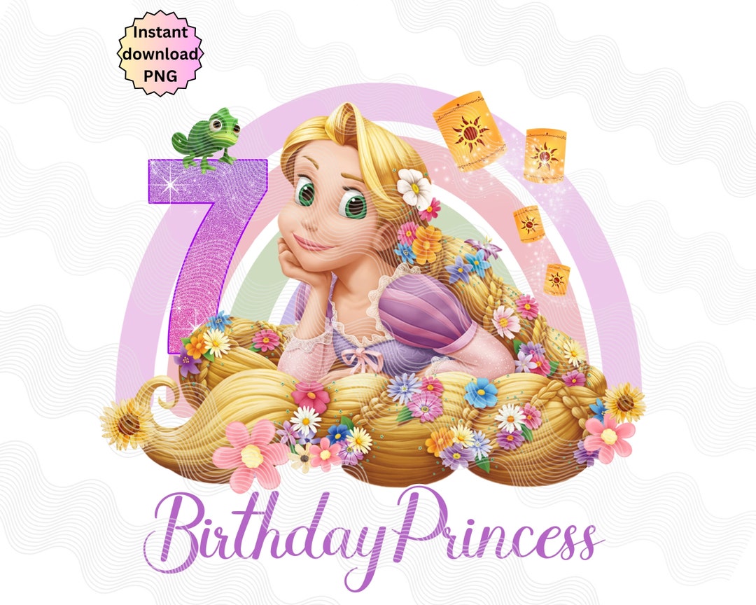 7th Birthday Tangled PNG, Birthday Princess Iron On, Happy Birthday Png ...