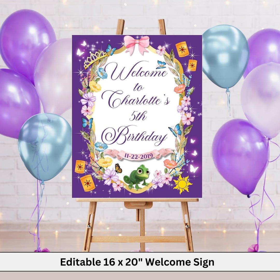 Tangled Birthday Welcome Sign Rapunzel Editable Event Sign DIY Birthday ...