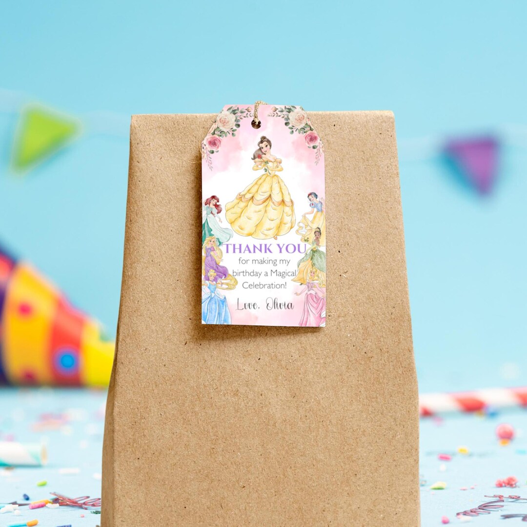 Princess Gift Tags Party Favor Thank You Label Belle Digital Thank You ...