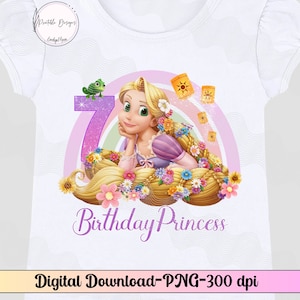 7th Birthday Tangled PNG, Birthday Princess Iron On, Happy Birthday Png ...