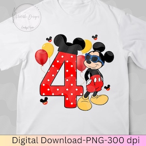 Mickey Mouse Png, 4th Birthday PNG, Mickey Birthday Graphic, Mickey ...