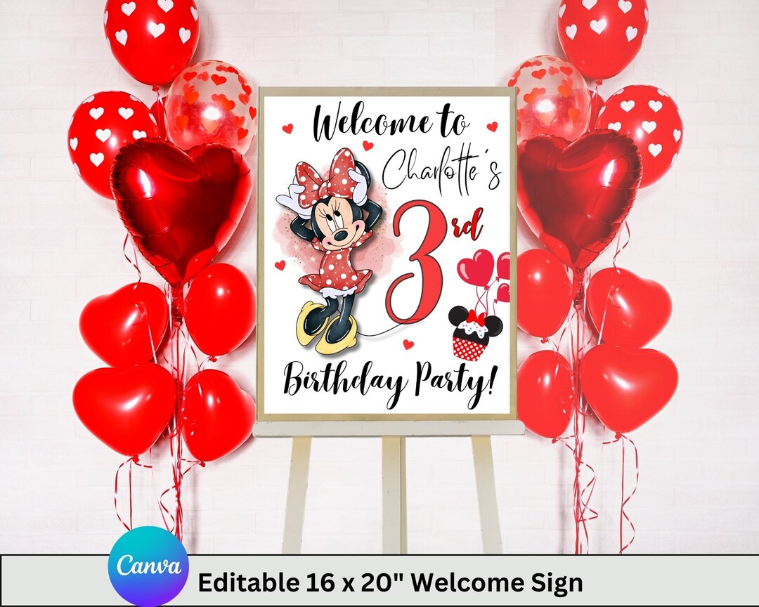 Editable Minnie Mouse Welcome Sign, Printable Event Sign Instant ...