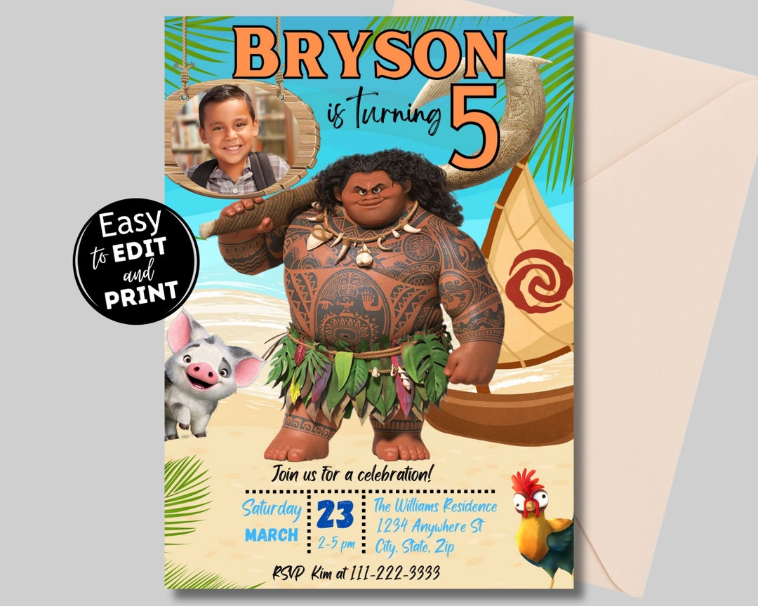 Editable Maui Birthday Invitation, Photo Birthday Invitation Moana ...
