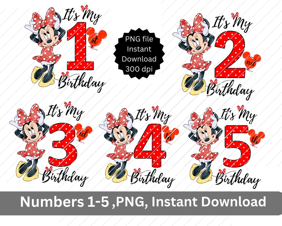 Minnie Birthday Numbers 1-5 PNG, Iron on Numbers, Polka Dot Numbers ...