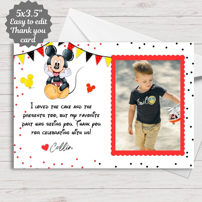 Mickey Mouse Thank You Cards - Etsy