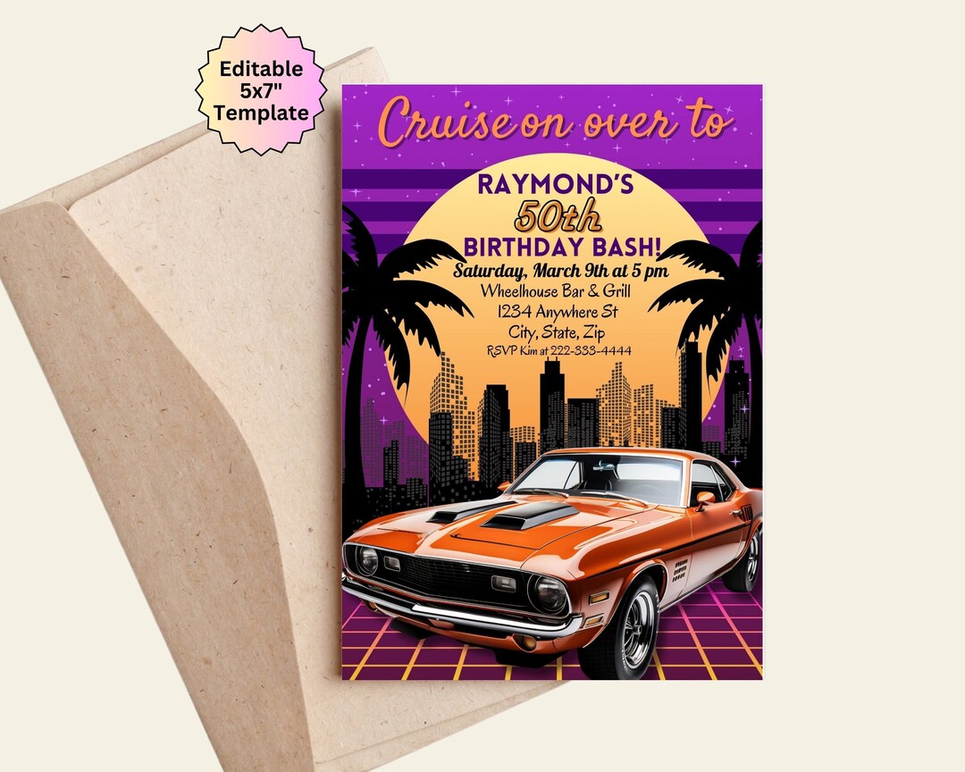 Classic Car Birthday Party Invitation, Adult Party Invitation, Editable ...