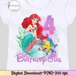 4th Birthday Ariel PNG, Birthday Princess Iron On, Happy Birthday Png ...