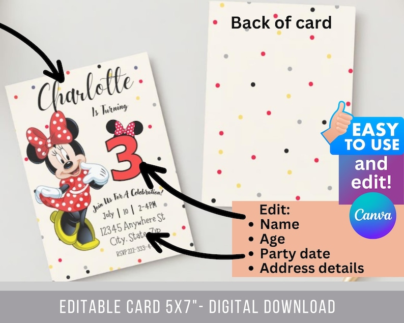 Red Minnie Mouse Birthday Invitation Printable Birthday - Etsy