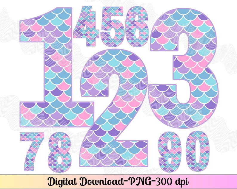Mermaid Numbers Png, Numbers for Sublimation, Birthday Numbers PNG ...