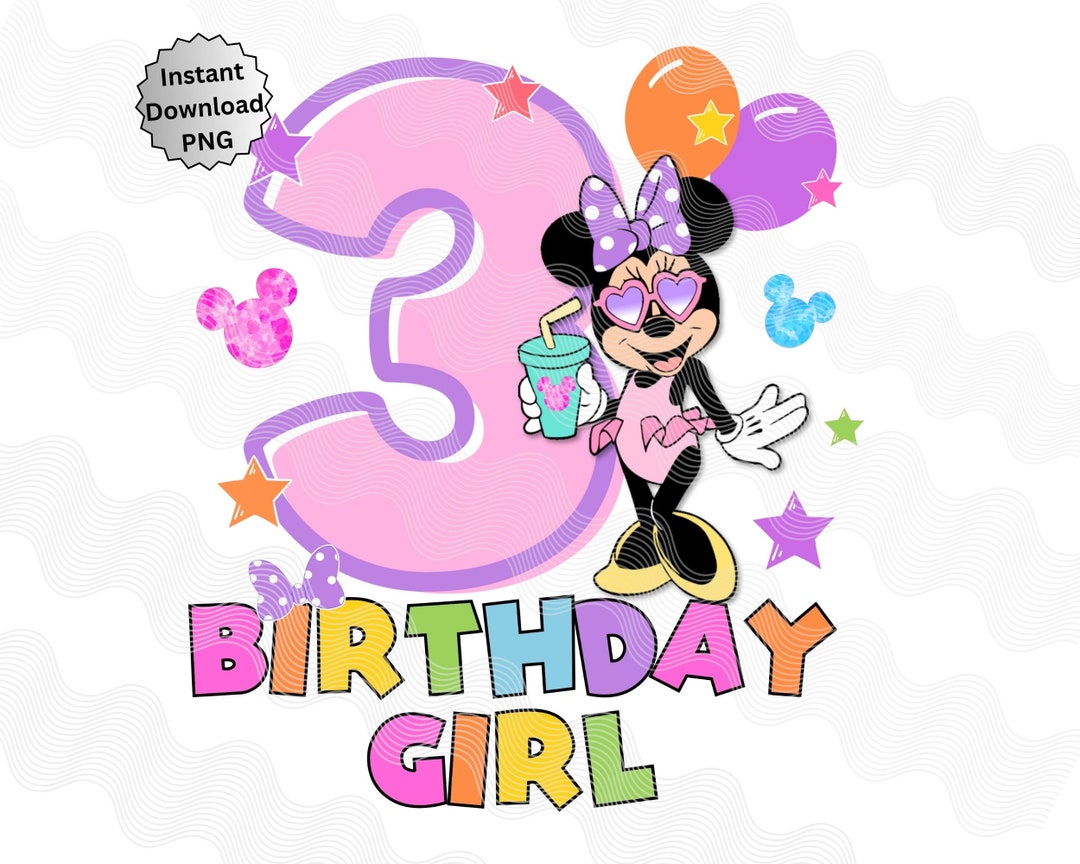 Minnie 3rd Birthday PNG, Summer Pool Party Minnie, 3rd Birthday Iron On ...