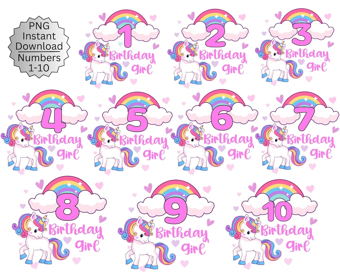 Unicorn Birthday Bundle Png, Unicorn Png, Birthday Bundle Pack Numbers ...