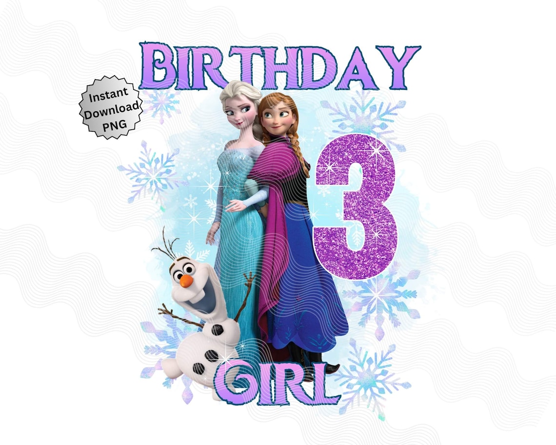 3rd Birthday Frozen PNG, Ana and Elsa Birthday Digital Image, 3rd ...