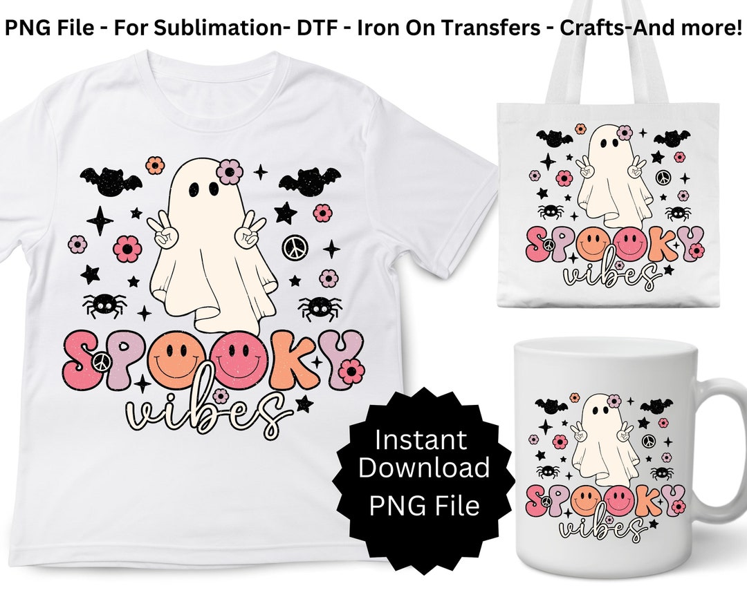 Spooky Vibes Retro Design, Halloween Iron On, Halloween Heat Transfer ...