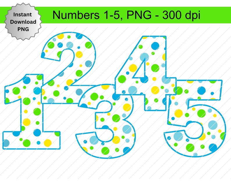 Birthday Numbers 1-5 PNG Iron on Numbers Polka Dot Numbers - Etsy