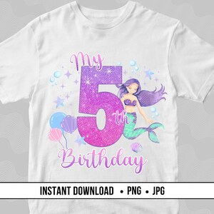 5th Birthday Mermaid Png Under the Sea Birthday Image for DTF ...