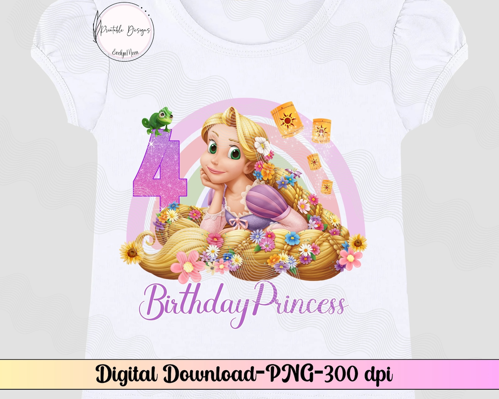 4th Birthday Tangled PNG, Birthday Princess Iron On, Happy Birthday Png ...