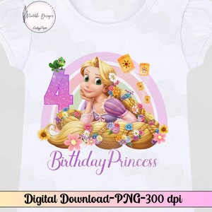 4th Birthday Tangled PNG, Birthday Princess Iron On, Happy Birthday Png ...