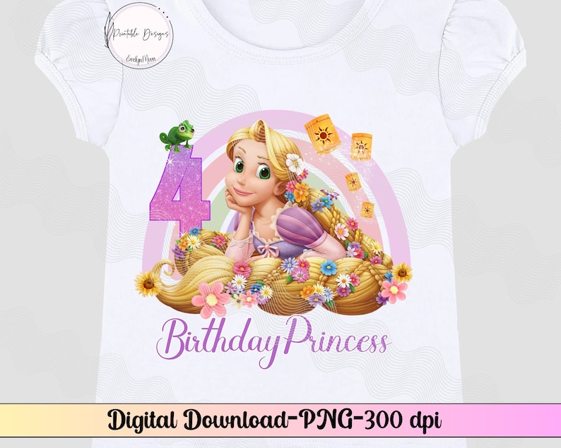 4th Birthday Tangled PNG, Birthday Princess Iron On, Happy Birthday Png ...