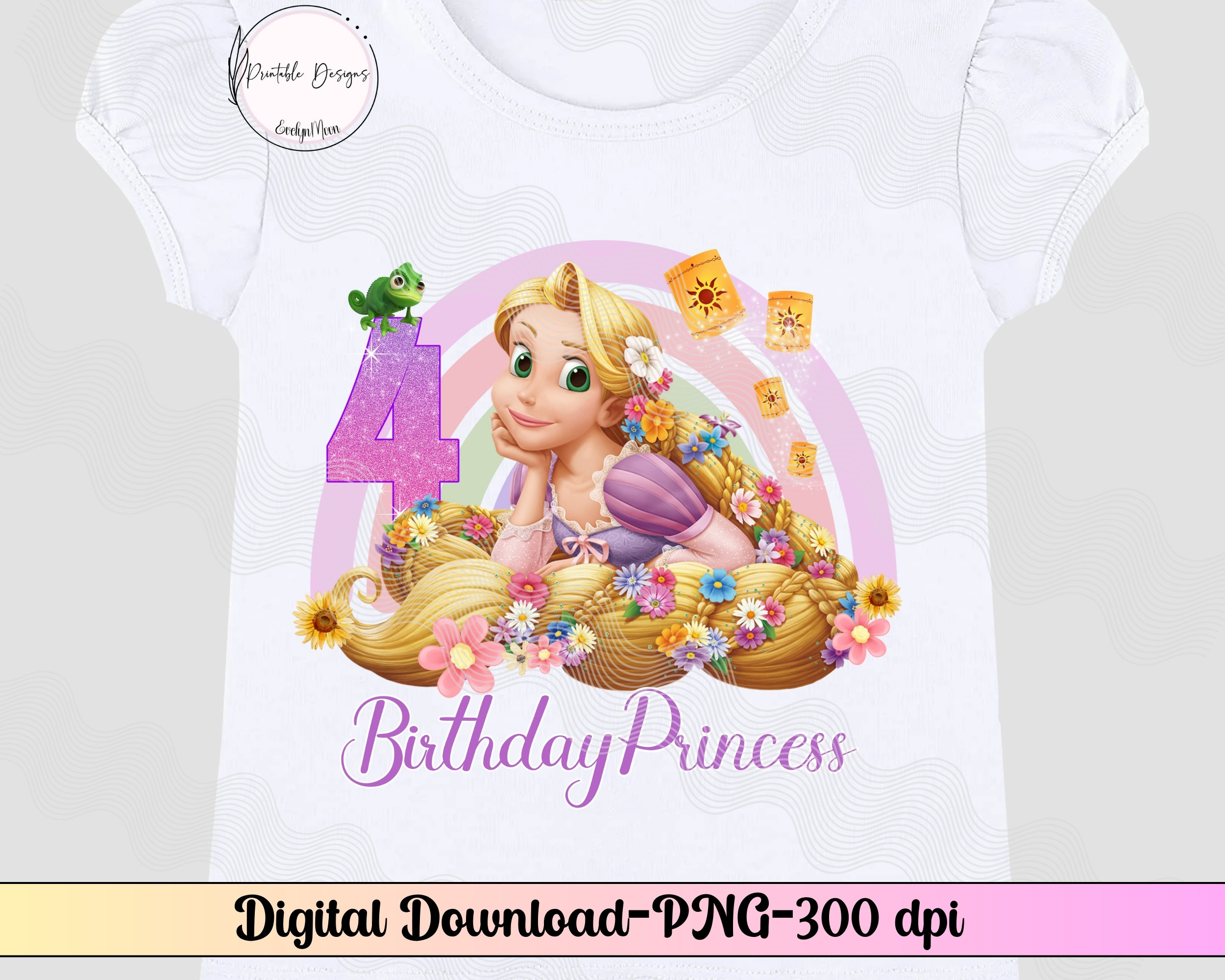 4th Birthday Tangled PNG, Birthday Princess Iron On, Happy Birthday Png ...