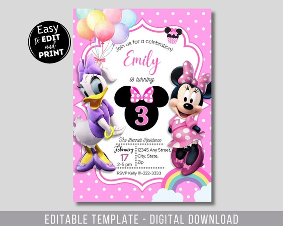 Emily Minnie Mouse Invitations Minnie Mouse Birthday Invitation