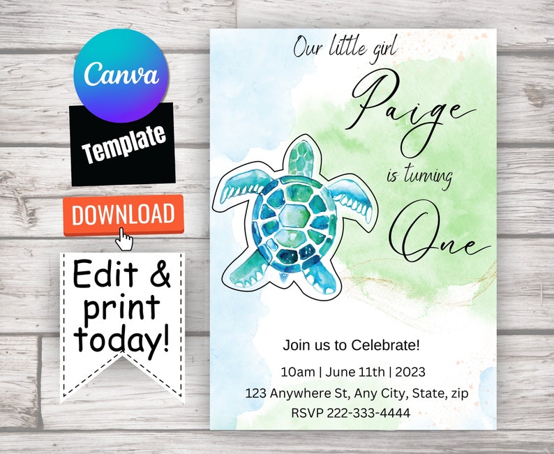 Sea Turtle Birthday Invitation Under the Sea Theme Editable - Etsy