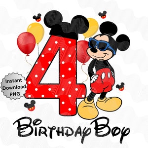 Mickey Mouse Png, 4th Birthday PNG, Mickey Birthday Graphic, Mickey ...