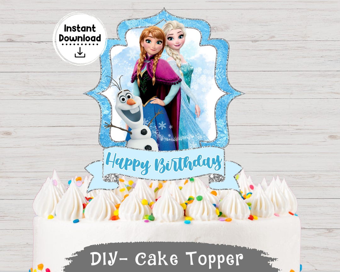 Ana and Elsa Cake Topper Decor, Blue Sparkles, Snowflakes, Digital ...