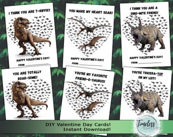Kids Valentine Cards | INSTANT DOWNLOAD | Dinosaur Valentines, Dinosaur ...