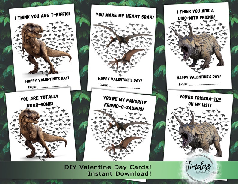 Dinosaur Valentine Cards - Etsy