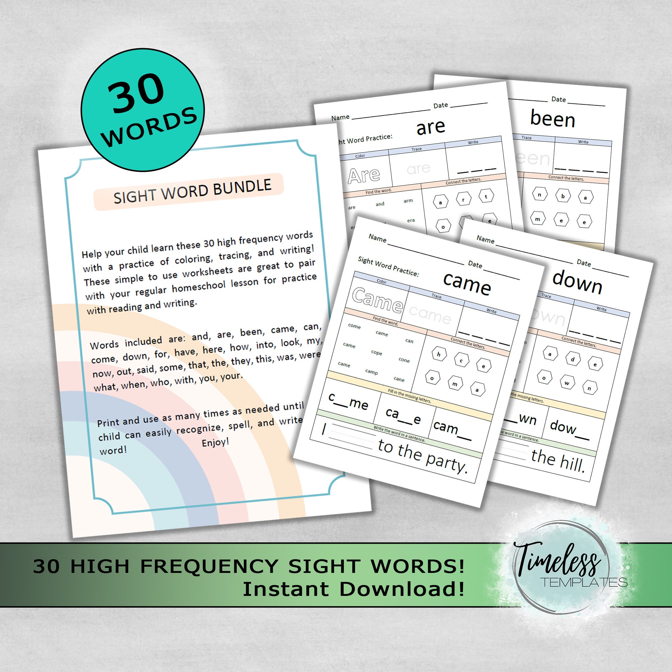 Kindergarten - 30 Sight Words - Worksheets - Etsy