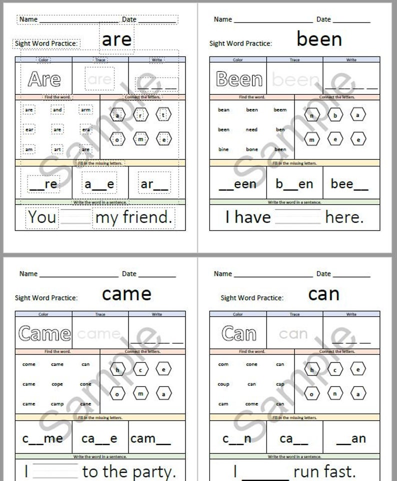 Kindergarten - 30 Sight Words - Worksheets - Etsy