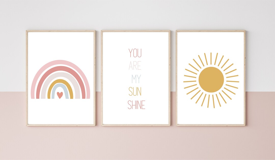 Boho Rainbow Sunshine Nursery Wall Art, Boho Kids Room Wall Art ...