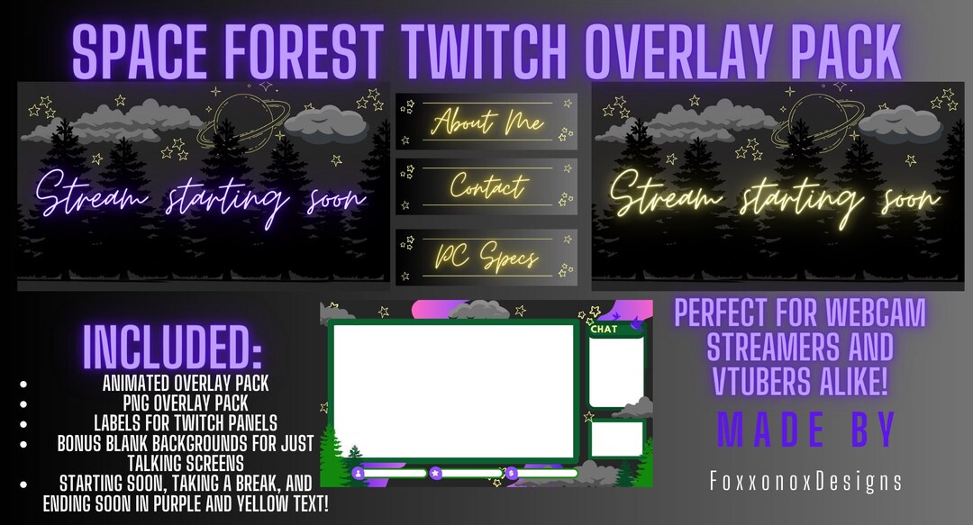 Celestial Star Space Forest Twitch Overlay and Panels Package ...