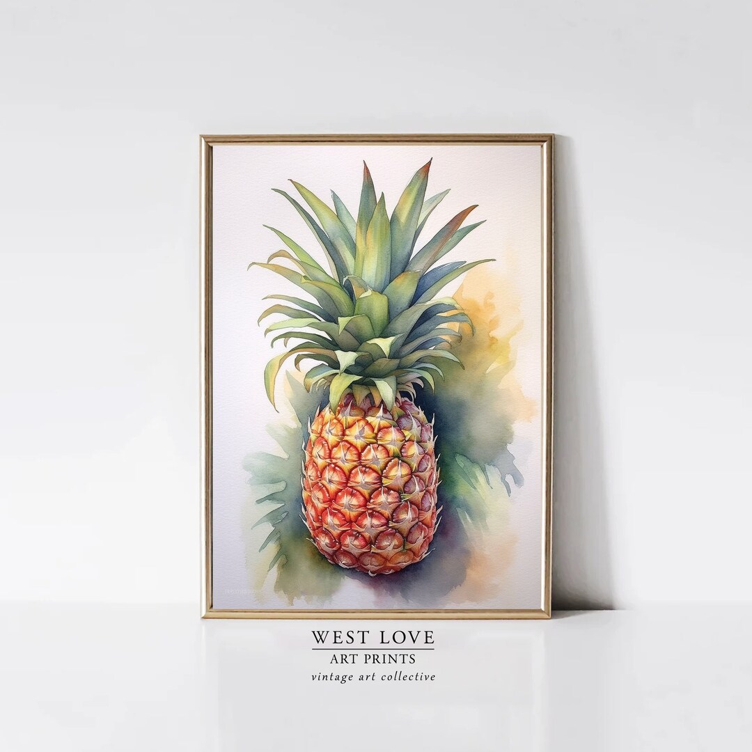 Pineapple Watercolor Painting Vintage West Coast Wall Art Print ...