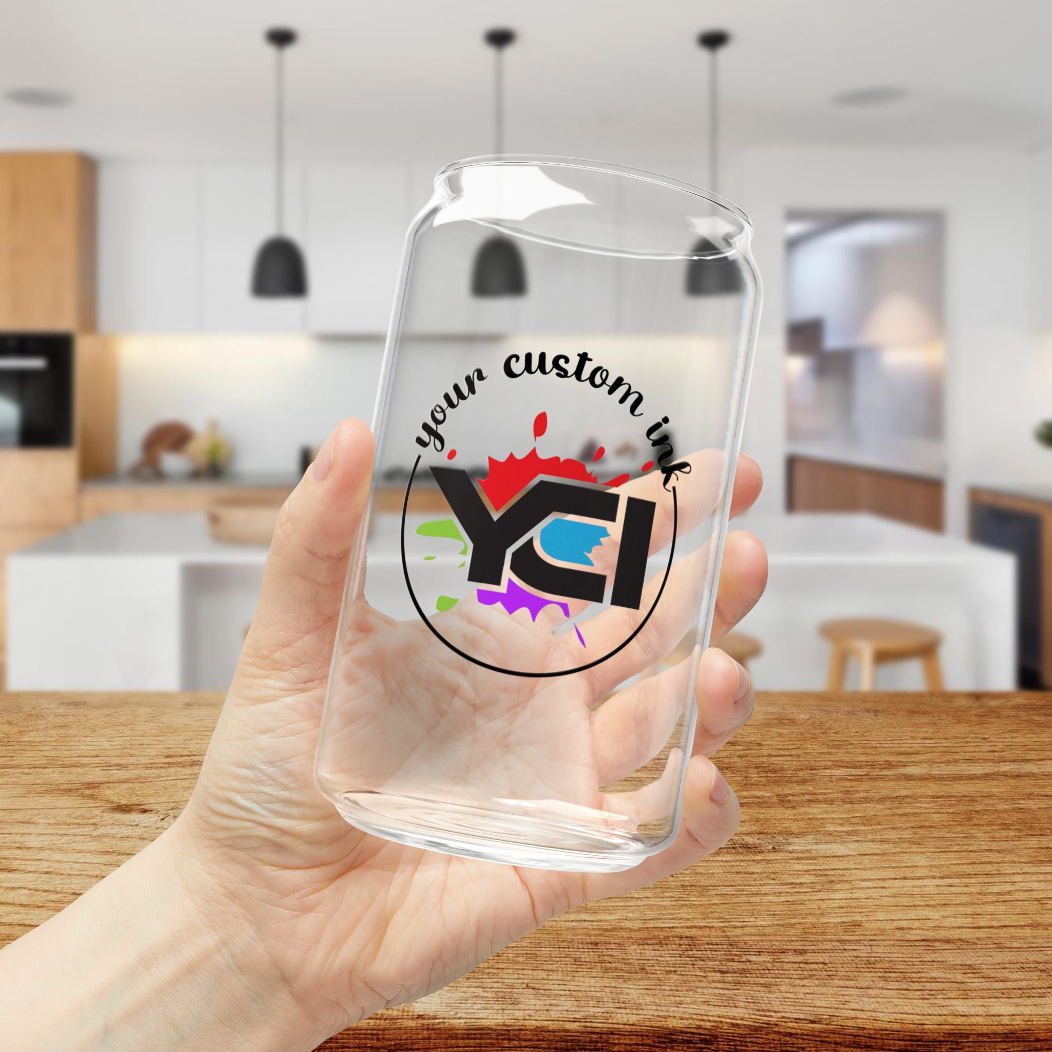 Custom Glass Cup With Bamboo Lid Cover, Glass Cup, Company Logo, Text ...