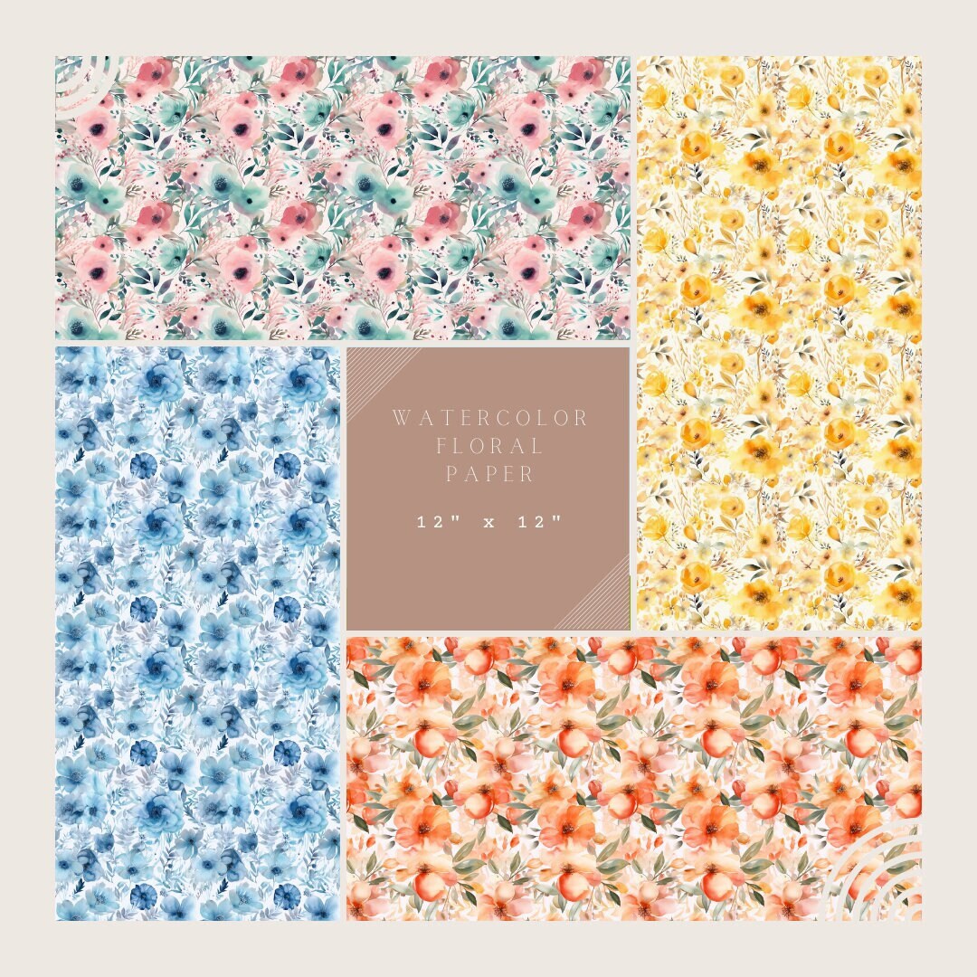 Watercolor Floral Digital Paper - Digital Art - Floral Design ...