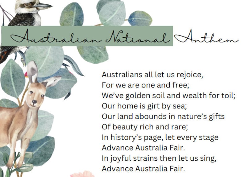 Printable Australian Nation Anthem - Etsy