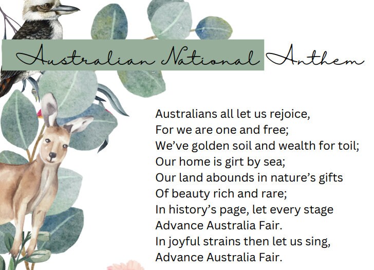 Printable Australian Nation Anthem - Etsy