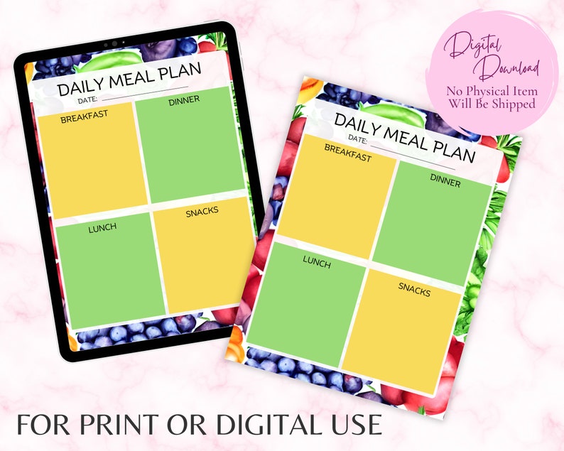 Colourful Meal Planner, Printable Meal Planner, Digital Grocery List ...