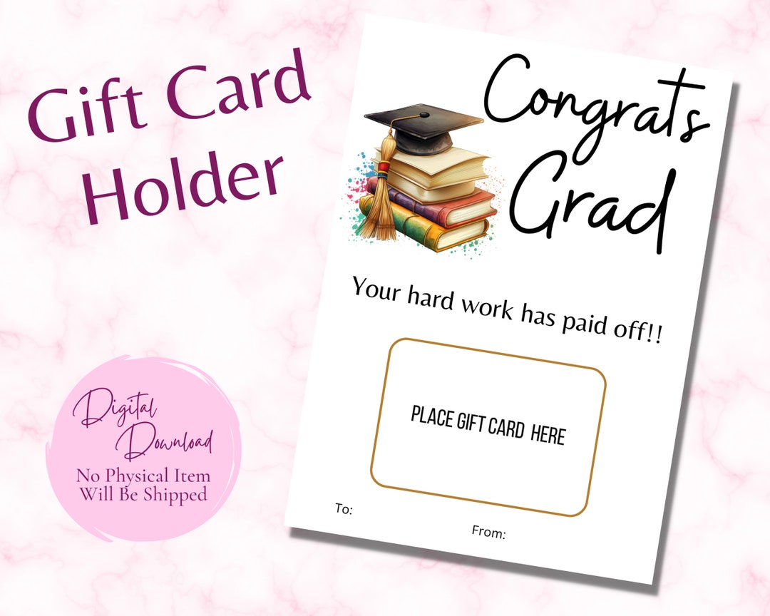 Congrats Grad Gift Card Holder, Last Minute Graduation Gift, Printable ...