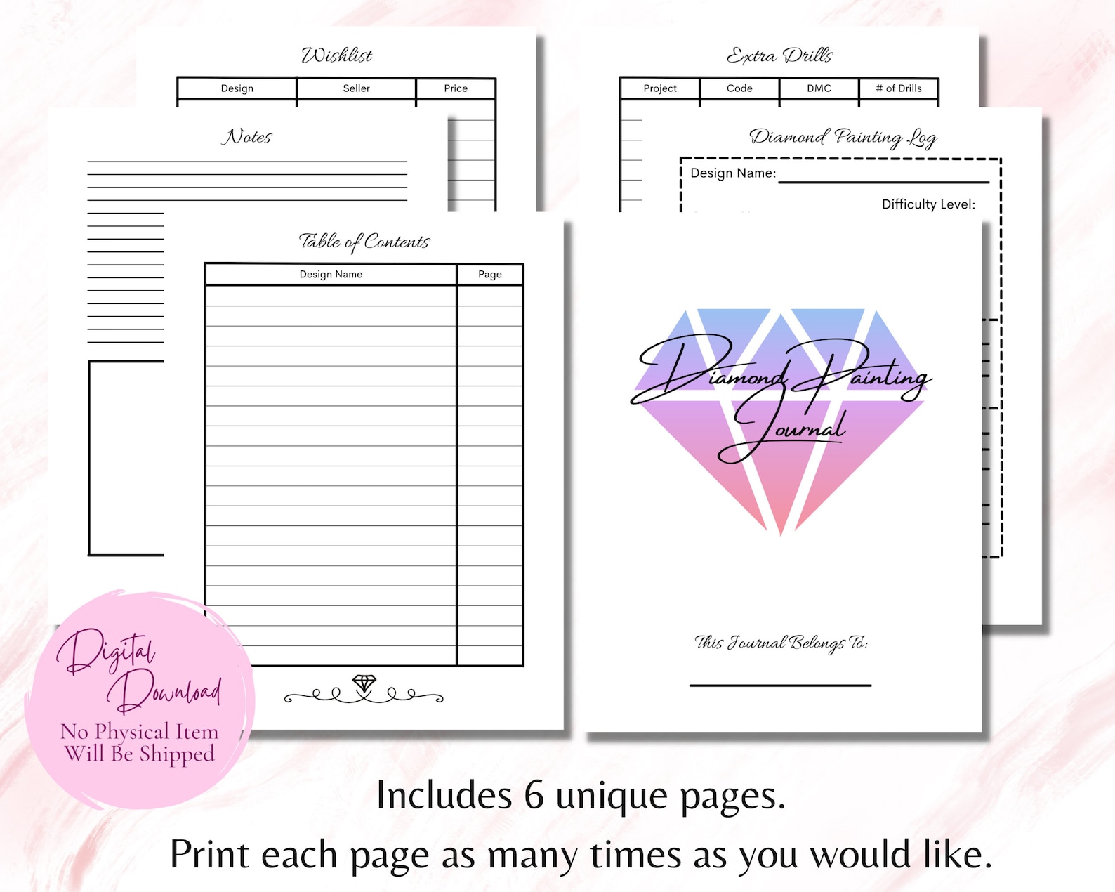 Diamond Painting Journal, Printable Digital Diamond Painting Log Book ...