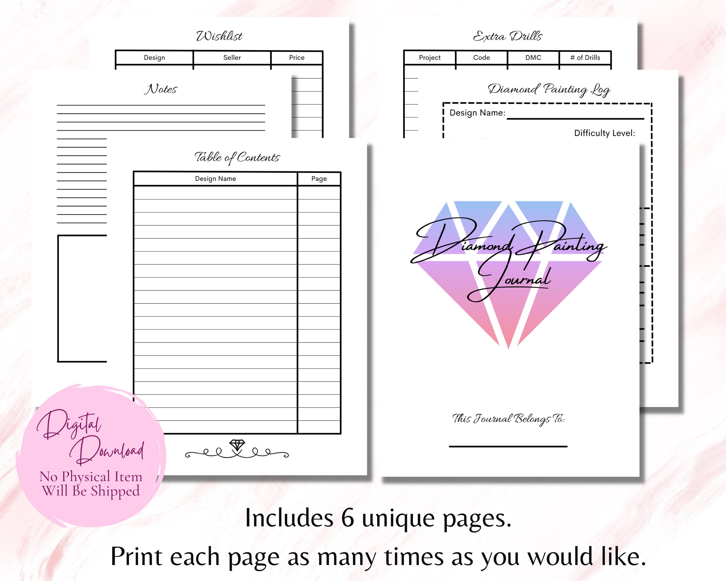 Diamond Painting Journal, Printable Digital Diamond Painting Log Book ...