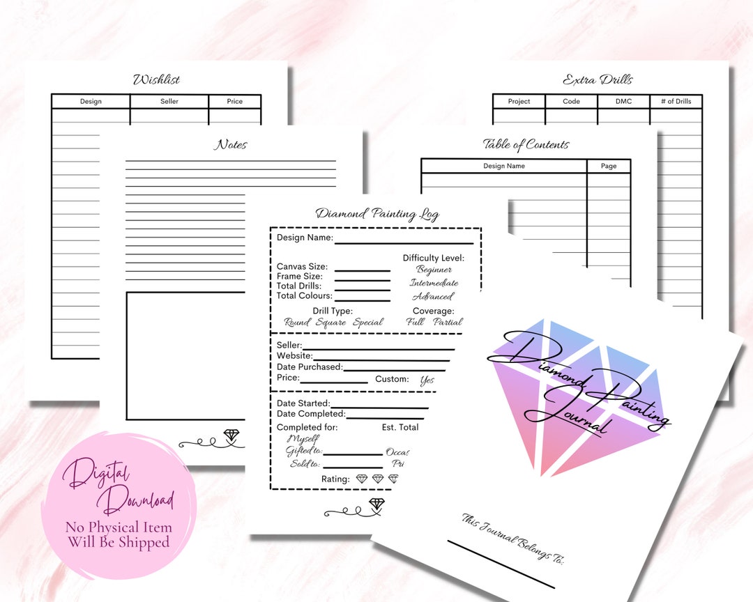 Diamond Painting Journal, Printable Digital Diamond Painting Log Book ...