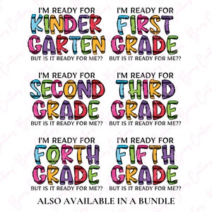 I'm Ready for Kindergarten PNG, Back to School Sublimation Design ...
