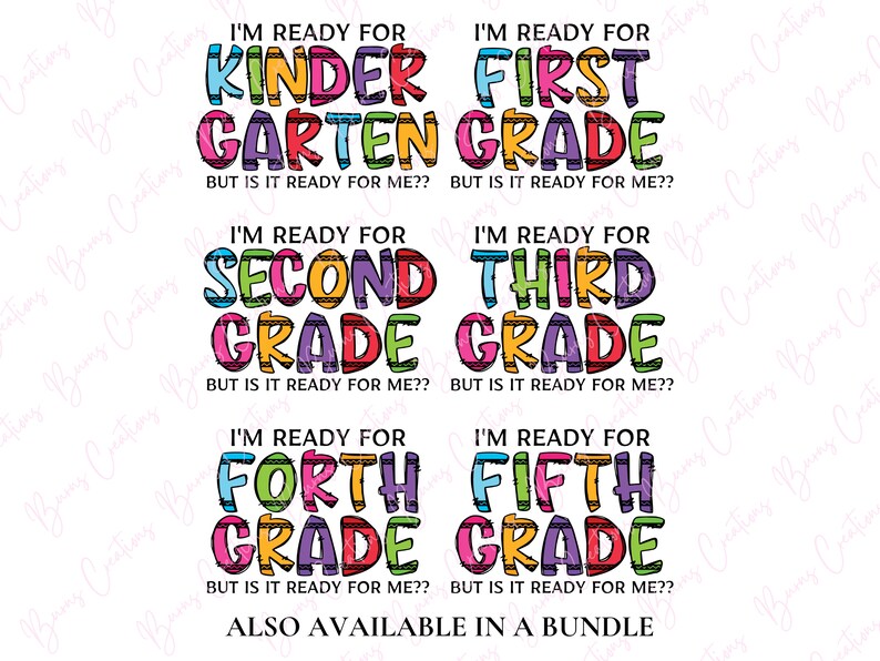 I'm Ready for Kindergarten PNG, Back to School Sublimation Design ...