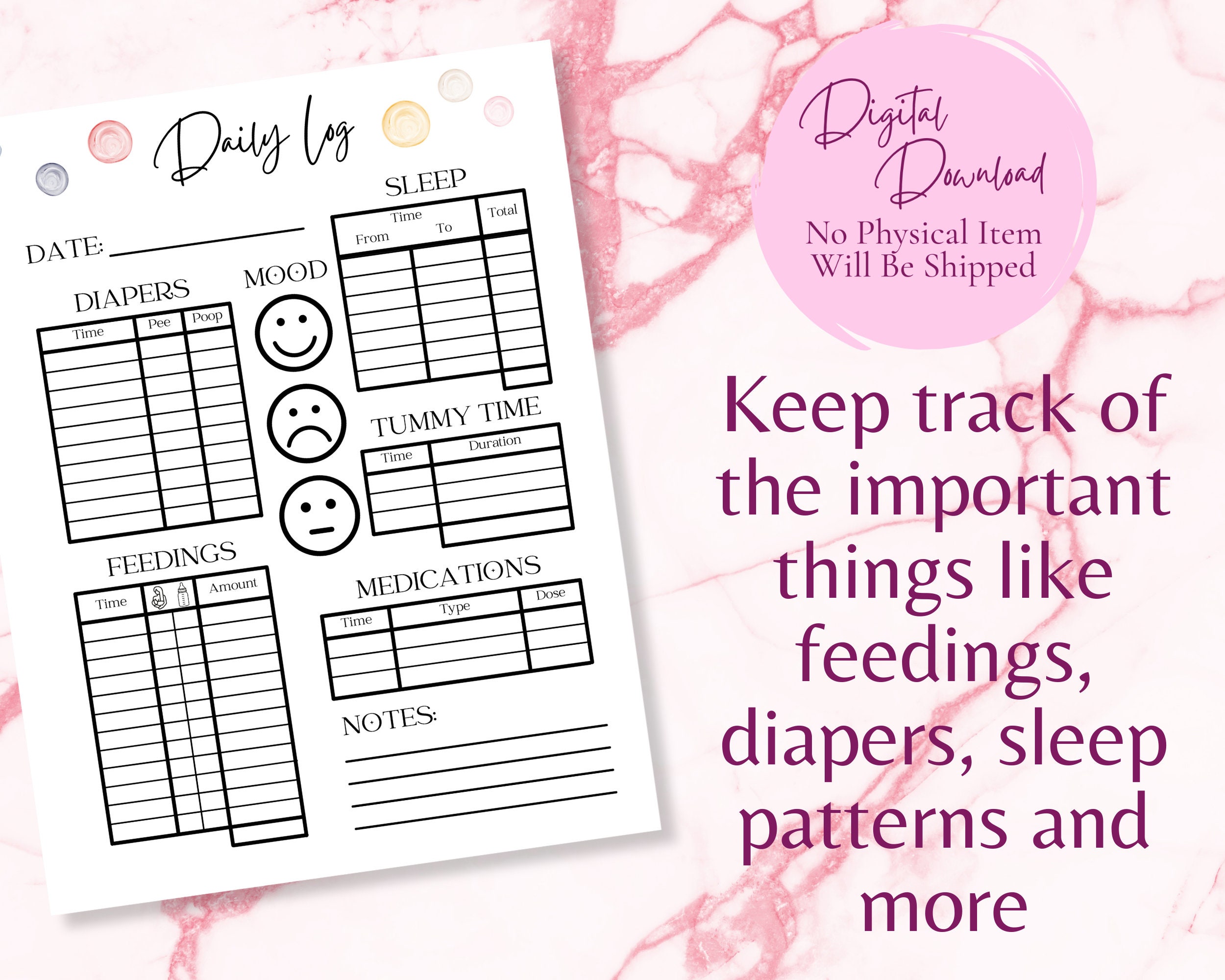 Baby Daily Log Book, Printable Infant Log, Baby Care Journal ...